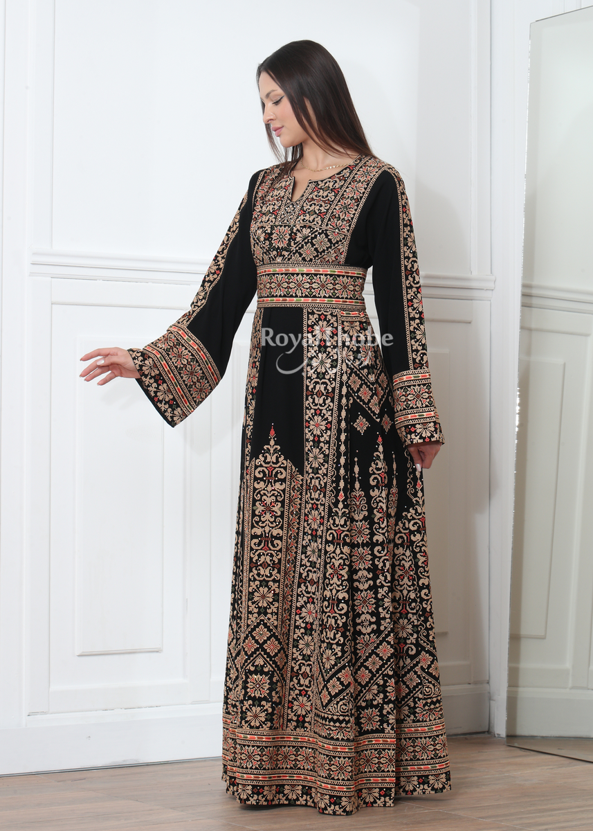 Black/Gold A Cut Full Embroidered Thobe